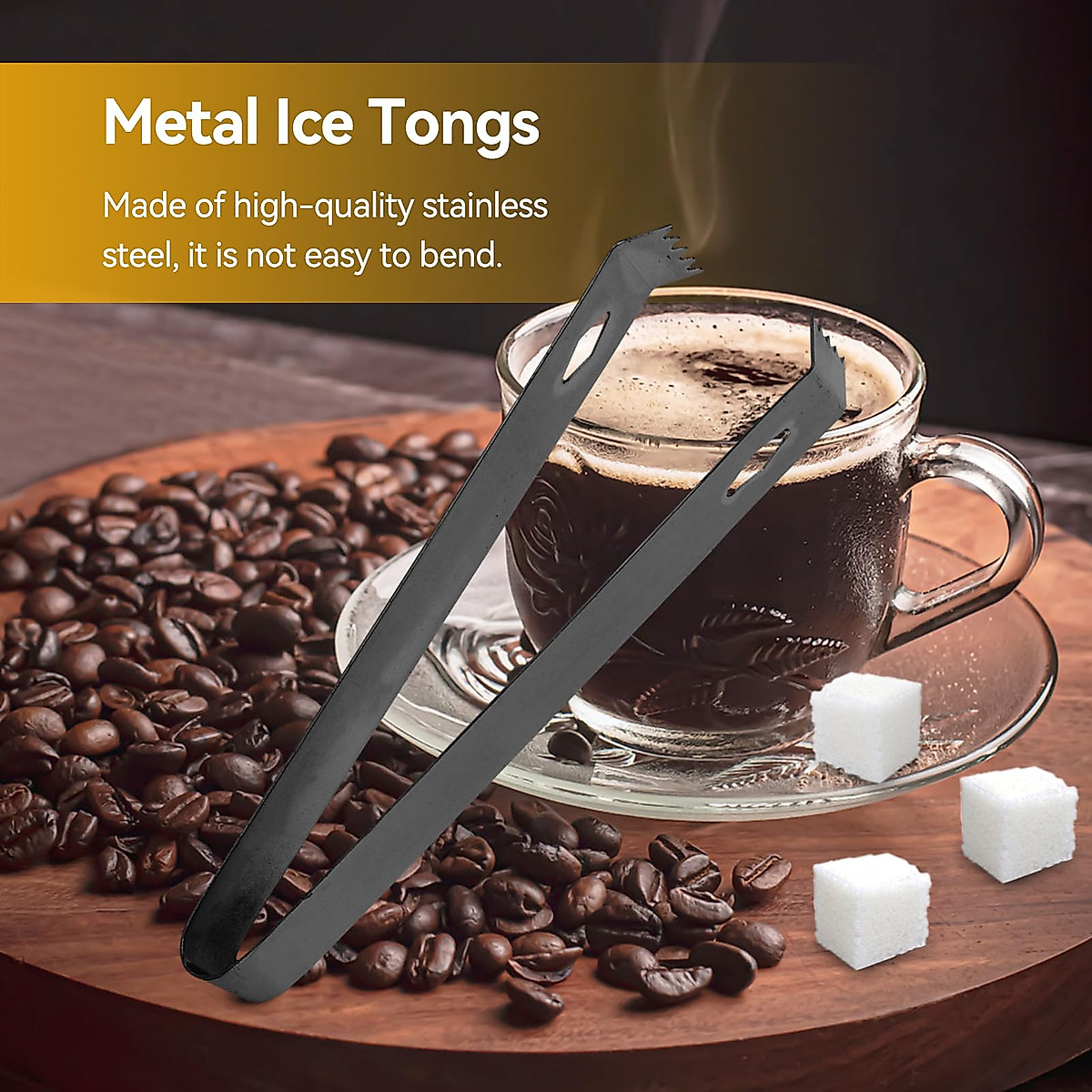 6.7 in Ice Tongs for Ice Bucket, Stainless Steel Ice Tongs with Teeth for Cocktails Metal Tongs Mini Serving Tools Bar Tongs Bar Tools Ice Sugar Cube Tongs Small Kitchen Tongs for Tea Coffee, Black