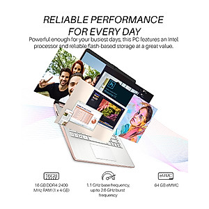 HP 2023 Newest 14 Inch Laptop Students Business, Intel Quad-Core Processor, 16GB RAM, 192GB Storage(64GB eMMC+128GB Micro SD), 12H Battery Life, Webcam, HDMI, WiFi, Win 11 S, Bundle with JAWFOAL