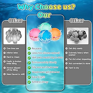 WHDPETS Reusable Water Balloons for Kids Water Bombs Splash Balls for Pool, Refillable Quick Fill Self Sealing for Water Fight Game, Water Park, Summer Party, 6 PCS