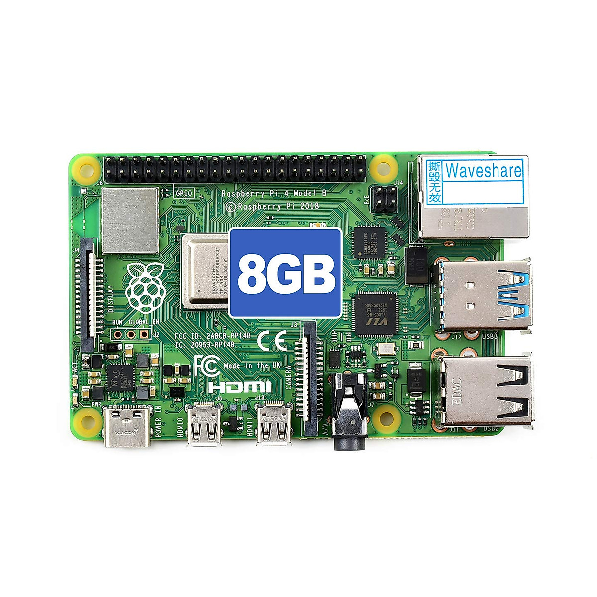 waveshare Accessory Compatible with Raspberry Pi 4B 8GB RAM, Comes with Raspberry Pi 4B 8GB, 16GB Micro SD Card, Heat Sink, Micro SD Card Reader, 5V Type-C Power Adapter (5 Items)