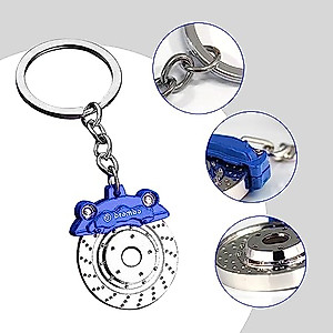 cueclue 1 PC Metal Keychain, Creative Brake Disk Wheel Calipers Key Ring, Waist Hanging Keychain, Decoration Pendant (Blue)