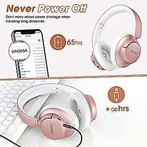 Hybrid Active Noise Cancelling Headphones with Transparent Modes,BERIBES 65H Playtime Wireless Over-Ear Bluetooth Headphones with Mic Deep Bass,Multi-Connection,Soft-Earpads for Music,Call (Rose Gold)