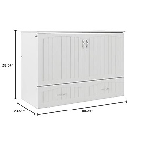 HomeStock Baroque Bonanza Murphy Bed Chest with 6 Inch Memory Foam Folding Mattress, Built-in Charging Station and Storage Drawer, Full, White