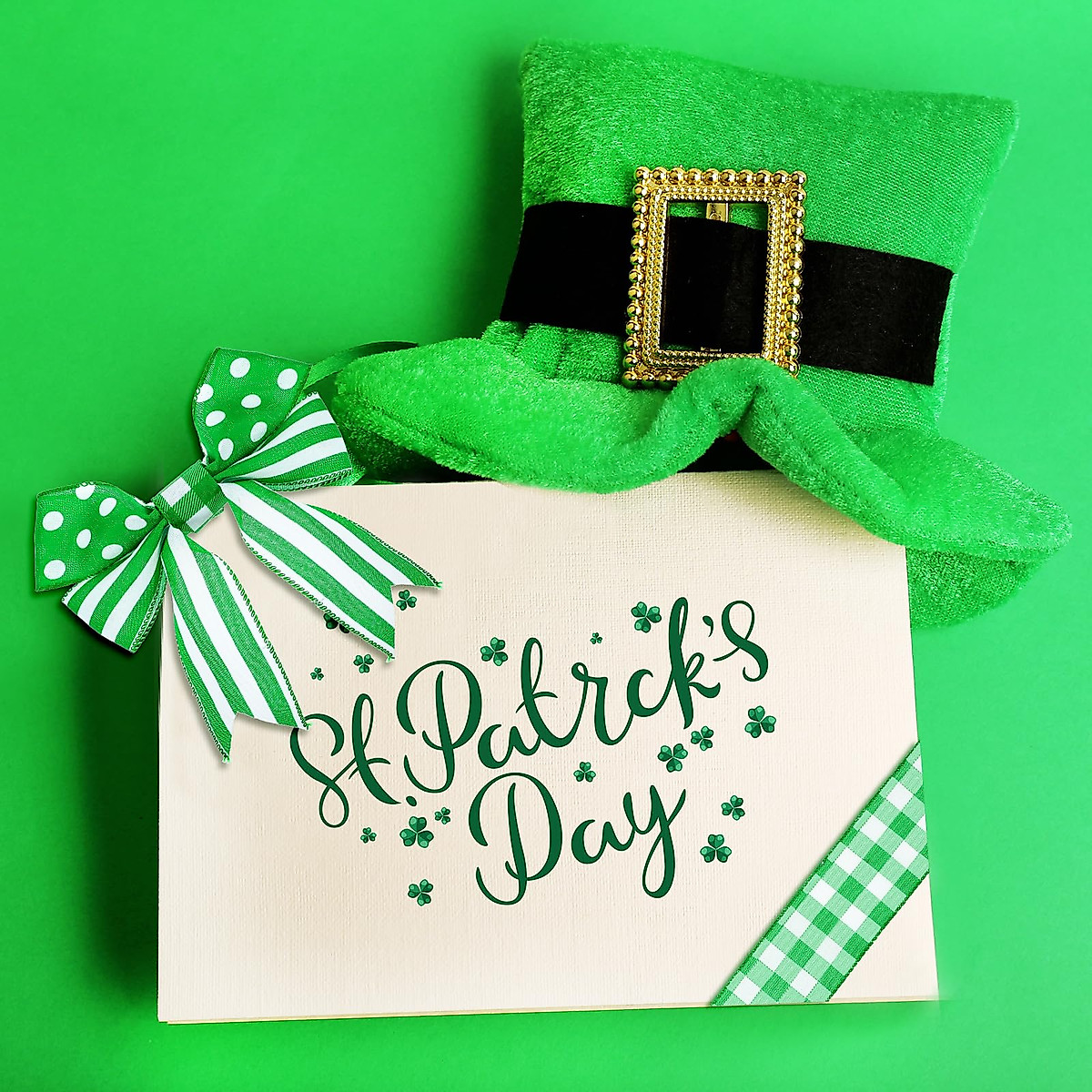 3 Rolls 15 Yards St. Patrick's Day Burlap Wired Ribbons Green Wrapping Ribbons Farmhouse Craft Ribbon Plaid Striped Dot Ribbons for Saint Patty's Day Party Irish Home DIY Crafts Holiday Decoration