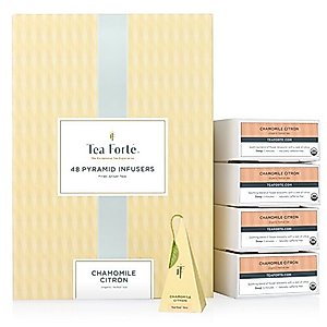Tea Forte Chamomile Citron Herbal Tea Event Box, Bulk Pack of 48 Pyramid Infuser Tea Sachets for All Occasions