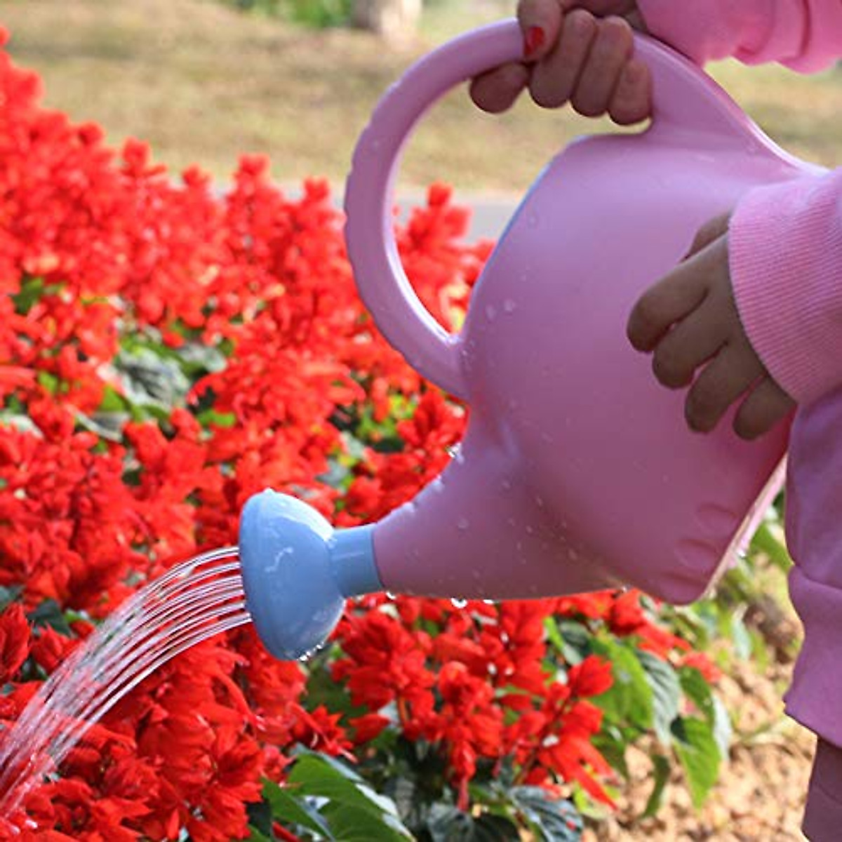 LOYUYU 0.4 Gallon Plastic Watering Can Small Lightweight Cute Indoor Outdoor Garden Plants, Kids Toy Watering Can with Shower Head Elephant: Pink Body Blue Head