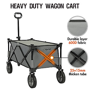 PORTAL Collapsible Wagon Cart, Heavy Duty Foldable Wagon Carts with Wheels, Folding Utility Wagon for Camping, Shopping, Garden, Sports, Apartment, Outdoor, Beach