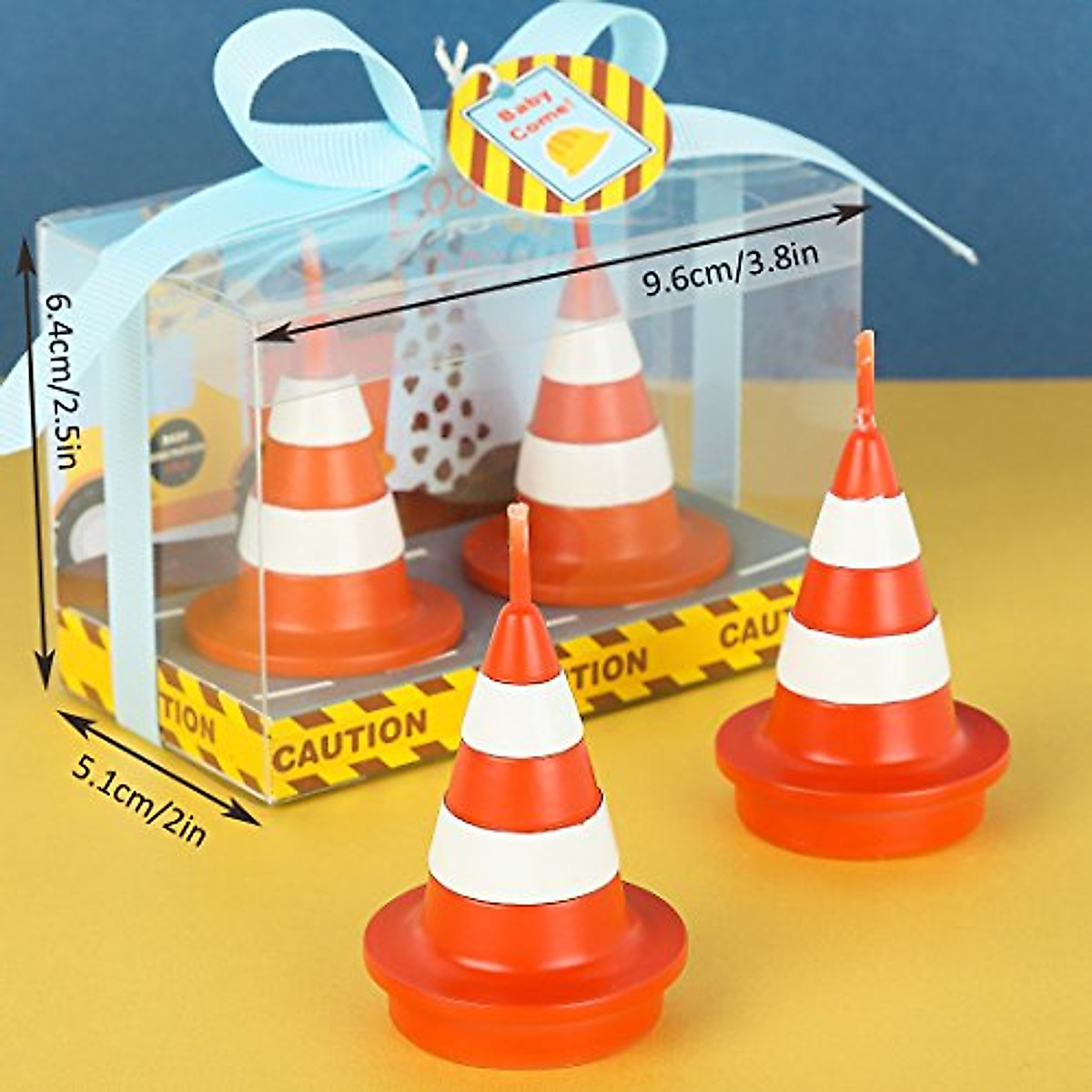 Birthday Candle Traffic Under Construction Molded Cone Candles Cake Topper Candle Set of 2