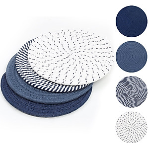 SHACOS 8 Inches Trivets for Hot Dishes, 4 Pieces Cotton Trivets Mats for Kitchen, Hot Pads for Countertops and Table, Heat-Resistant Pot Holders for Hot Pots and Pans(Blue, 4pcs)