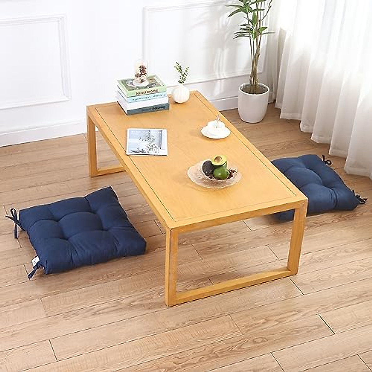 Faible Poisson Outdoor Chair Cushions Set of 2, Patio Furniture Floor Cushions, 21 x 21 Inch Square Seat Back Tufted Cushion, Dining Chairs Pads, Dark Blue