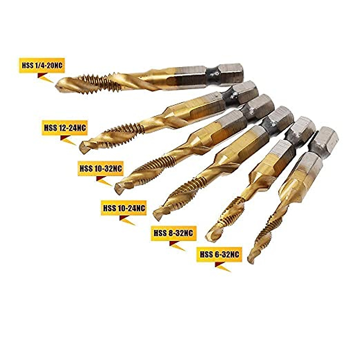 AUTOTOOLHOME 6 Pack Titanium Combination Drill Tap Bit Set Screw Tapping SAE 6-32NC 8-32NC 10-24NC 10-32NC 12-24NC 1/4-20NC