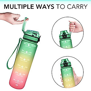 GOSWAG 32oz Motivational Water Bottles with Time Marker and Fruit Strainer, Sports Water Bottle with Times to Drink, Leakproof, Reusable Plastic Bottle with Strap no Straw for Gym, School