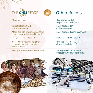 Ancient Design Large Etched Tibetan Singing Bowl Set by Ohm Store — Relaxing Deep Tone Meditation Sound Bowl and Wooden Mallet Handcrafted in Nepal — Purity Bowl (About 6 Inch)