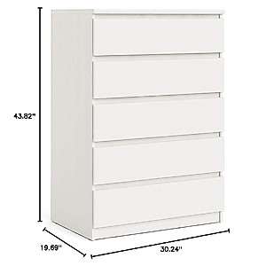 Tvilum 5 Drawer Chest, White Wood Grain
