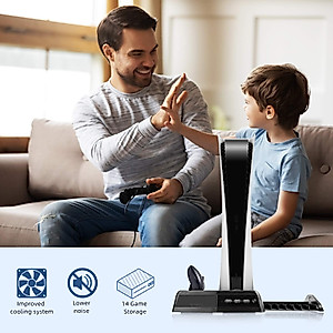 Yerliker Multi-Function Vertical Stand with Cooling Fan Compatible with PS5 Console and PS5 Digital Edition, with Game Holder Dual Controller Charger 3-Ports USB Hub and 14 Game Card Slot Organizers [video game]