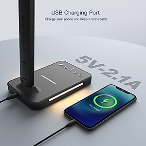 Banrterd Desk Lamp, LED Desk Lamp with Wireless Charger, USB Charing Port, Desk Lamps for Home Office, Dimmable Eye-Protecting Desk Light with Night Light, Digital Alarm Clock, Temperature, Black