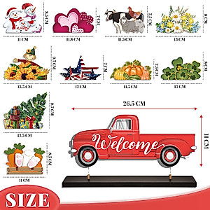 Christmas Interchangeable Garden Truck Stake Set with Seasonal Sign Loads Welcome Sign Festival Welcome Sign with 10 Seasonal Ornament for Holiday Spring Fall Summer Easter Home Decorations