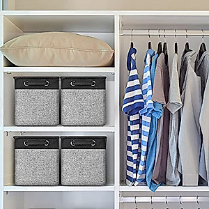 Fabric Cube Storage Bins 10.5" x 10.5" x 11", Clothes Storage Basket with Handle for Cube Organizer, Shelf, Closet, Nursery, Office, Laundry Room (Set of 6, Dark Grey)