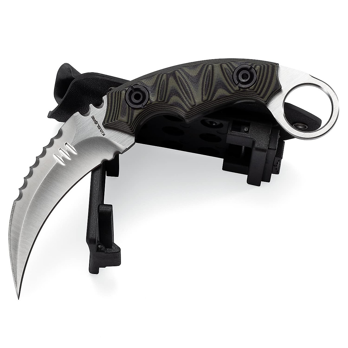 KIASLORE Karambit Knife Outdoor Survival claw Tactical teeth Knife D2 Steel Double Edged Fixed Blade Camping Survival Knife & Hunting Knives with Snake pattern Handle & Knife Sheath (White / w Snake pattern Handle)