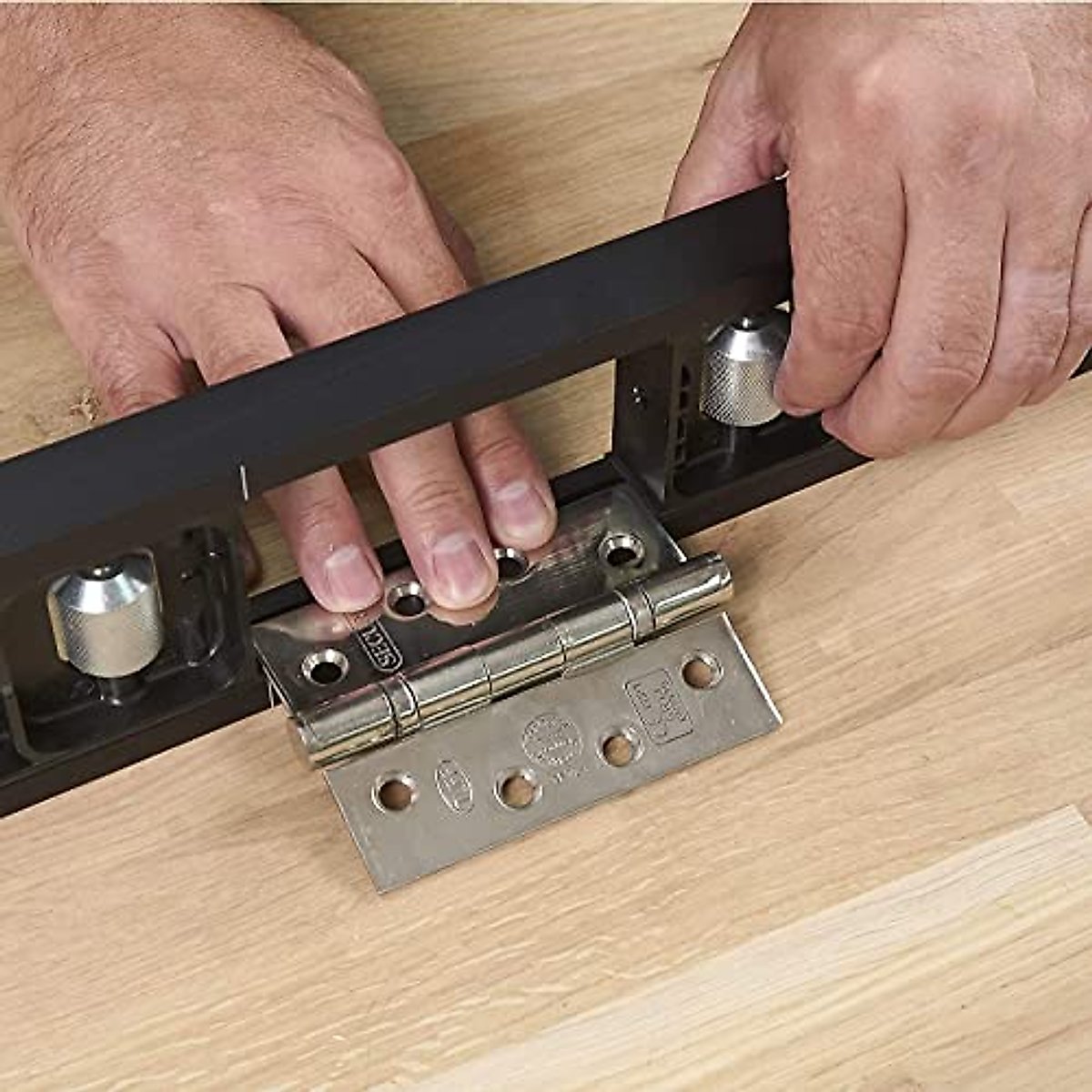 Trend Two-Part Skeleton Hinge Jig with Adjustable Blocks, Robust Carry Case & Guide Bush for Hinge Recess Cutting, Black, H/JIG/C