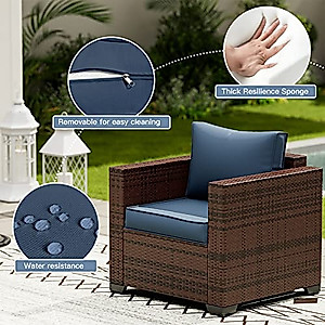 VONZOY Wide Armrest Outdoor Patio Furniture Set, 5 Piece Patio Sectional Sofa with Storage Table for Backyard, Porch, Balcony, Poolside(Navy Blue)