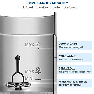Huogary Electric Milk Frother and Steamer - 4 In 1 Automatic Milk Steamer,300ml/10.1oz Hot& Cold Foam Maker and Milk Warmer For Latte,Cappuccinos,Macchiato,Silent Working,White,120V
