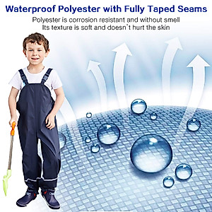 SSAWcasa Kids Rain Pants, Toddler Waterproof Little/Big Boys Girls Pants, Trail and Rain Splash Overalls, Mud Dirty Proof Rain Suspender Trousers (Black, S)