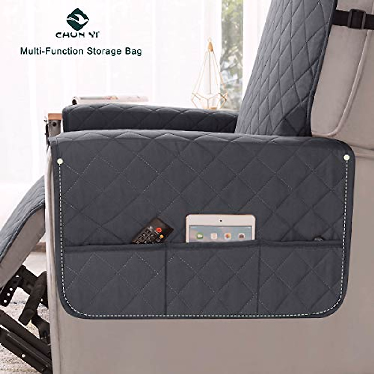 CHUN YI Recliner Chair Cover Reversible Small Recliner Slipcover for Dogs Seat Width to 25 Inch Washable Recliner Chair Protector with Elastic Adjustable Strap for Kids and Pets (Small, Grey)