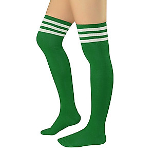 Century Star Women's Colorful Thigh High Socks Halloween Coplay Over the Knee Socks Cheerlead Costumes for Athletic Green White One size
