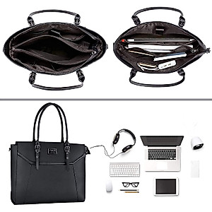 MOSISO 17 inch Women Laptop Tote Bag with Shockproof Compartment, Black