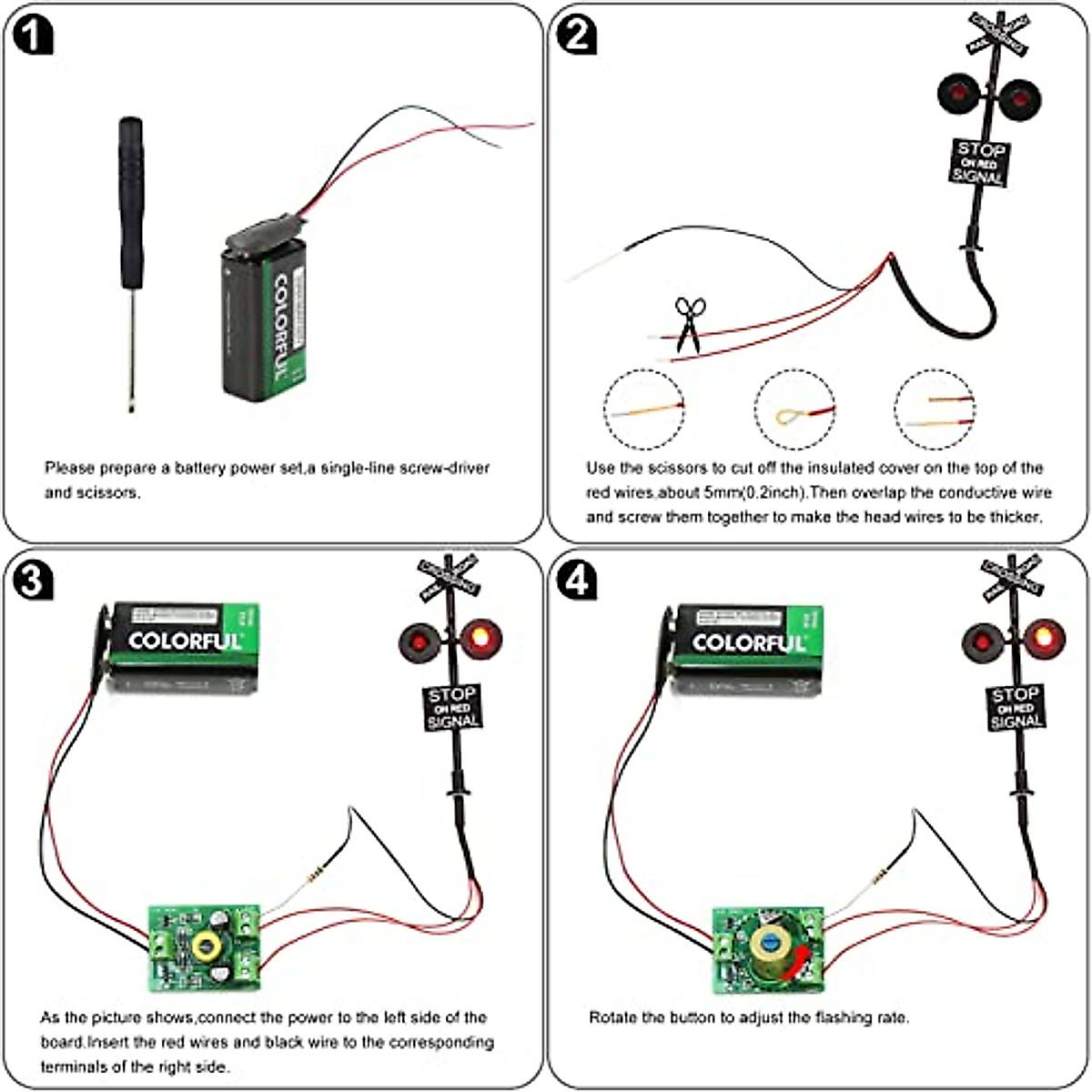 Evemodel JTD877RP 1 Set HO Scale Railroad Train / Track Crossing Sign 2 Heads LED Made + Circuit Board Flasher-Flashing Red Train Stop Signal Lights Decoration and Party