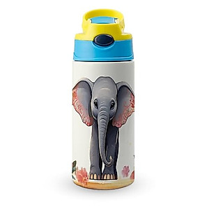 Stainless Steel Water Bottles Lucky Elephant Travel Water Cups with Handle And Silicone Straw Drinking Cup with Leak Proof Lid Thermo Travel Mug for Women Men
