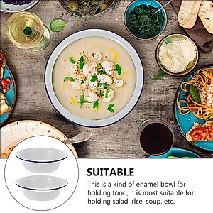2pcs Enamel Bowl Vintage Style Enamelware Soup Bowl Round Cereal Bowl Salad Serving Bowl Soup Basins 14cm/5.5 inch