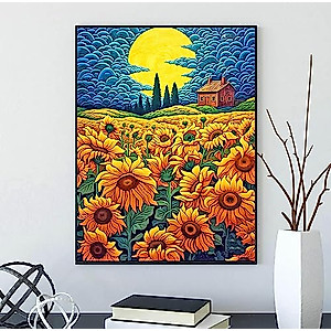DOTSOPS Sunflower Diamond Painting DIY Diamond Painting Kits 5D Art for Adults Art Glitter Suitable Kids Home Wall Fall Decor Gifts of Crystal Rhinestone Embroidery Craft Autumn Drawing 12x16inch