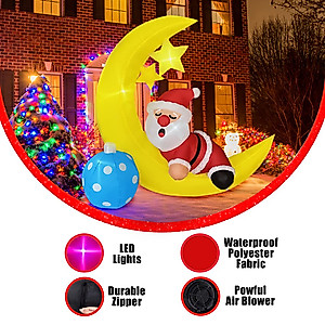 BESTPARTY 5FT Christmas Inflatable Somnolent Santa Claus on The Moon Decoration, LED Blow Up Lighted Decor Indoor Outdoor Holiday Art Decor Decorations