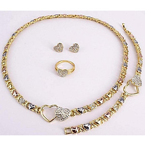 Generic Women's Hugs & Kisses XOXO Real Gold Plated Layered 4 Pieces Necklace Set Includes Necklace Ring Bracelet & Earrings Set Multi Color #19