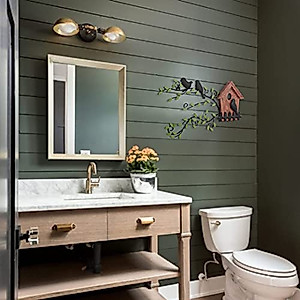 WGFKVAS Metal Birds Leaf Wall Decor, Birdhouse Vine Olive Branch Leaf Wall Art, Cast Iron Scroll Sculptures Hanging Decorations for Outdoor, Indoor, Garden, Back Yard, Patio