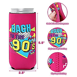 90s Bachelorette Party Can Sleeves 12 Pack Bach to the 90s Slim Can Covers Skinny Neoprene Drink Soda Can Bottles Holders for Retro Bridal Shower Party Supplies
