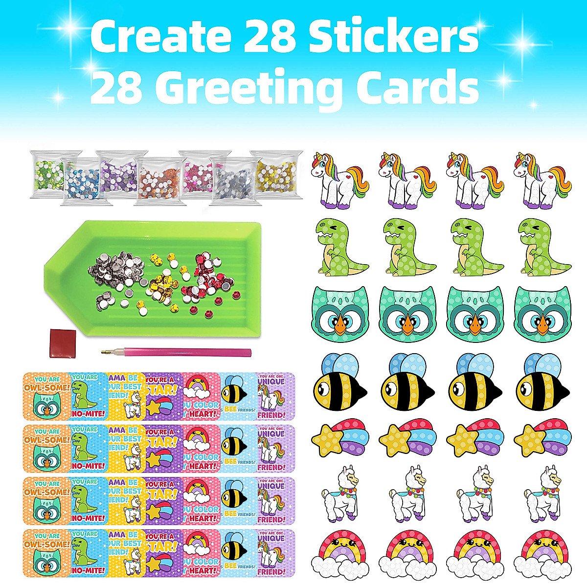 JOYIN 28 Packs Valentine Cards with Gem Diamond Painting Kits Make Your Own Stickers, Valentine's Day DIY Craft, Classroom Exchange Gifts and Prizes, Valentines Greeting Cards Diamond Art for Kids