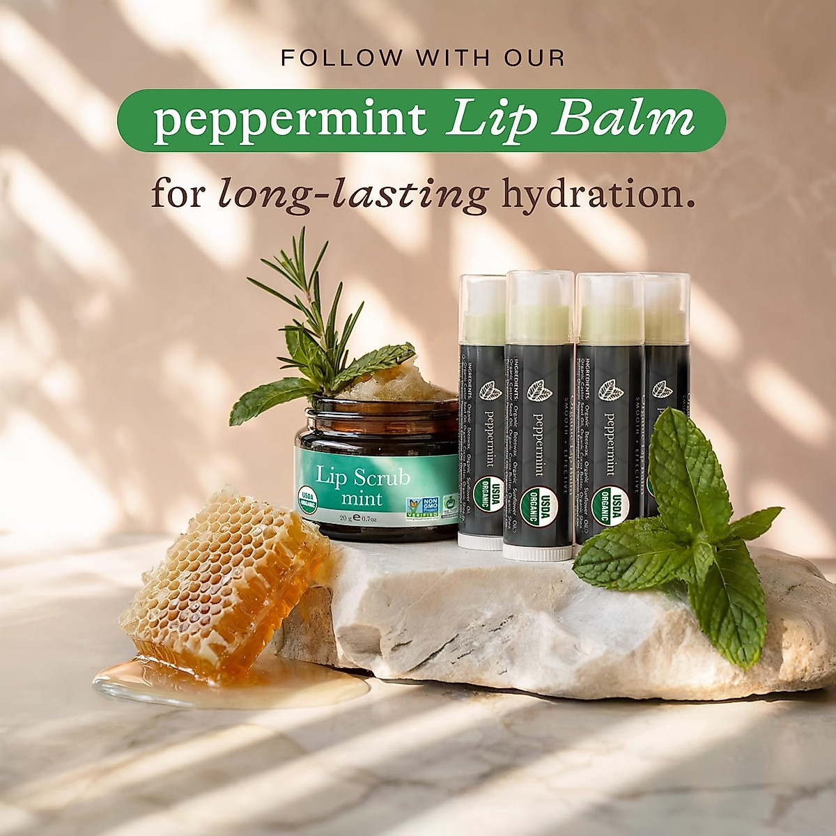 Organic Lip Scrub Mint - Lip Scrubs Exfoliator & Moisturizer, Lip Exfoliator Scrub, Sugar Lip Scrubs, Lip Sugar Scrub, Lip Care Products for Chapped Lips, Lip Scrubber, Lip Moisturizer for Dry Lips