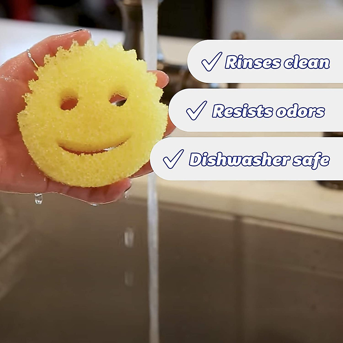 Scrub Daddy Smiling Scrubber, Grey - Scratch-Free Multipurpose Dish Sponge - BPA Free & Made with Polymer Foam - Stain, Mold & Odor Resistant Kitchen Sponge (1 Count)