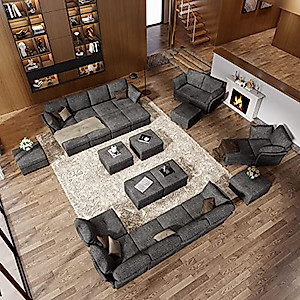 AMERLIFE Sectional Sofa, Modular Sectional Couch with Ottomans- 6 Seat Sofa Couch for Living Room, Convertible U Shaped Couch with Chaise, Oversize W107 xD54 xH37 Dark Grey