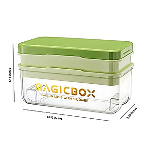 LittleStar Silicone Ice Cube Trays with Press Lid Ice Makers Mold with Container & Scoop 64Pcs x0.95 inch Small Square Ice Cubes for Whisky Chingling Cocktail and Milk Tea (Green)