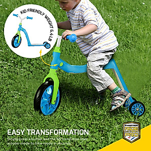 Swagtron K6 Toddler Scooter, Convertible 4-in-1 Ride-On Balance Trike & Training Bike for 3-5 Year Olds — ASTM F963 Certified (Blue)