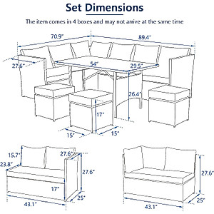 AECOJOY Patio Furniture Set, 7 Pieces Outdoor Patio Furniture with Dining Table&Chair, All Weather Wicker Conversation Set with Ottoman and Patio Set Cover, Blue
