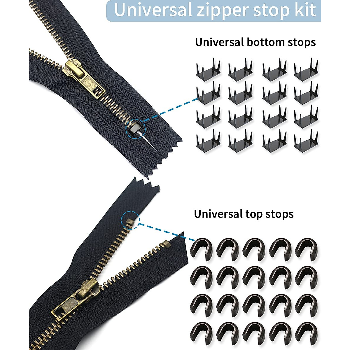 Zipper Repair Kit (52 Pcs), Universal #5 Zipper Replacement Slider Kit, Zipper Pull Replacement, Zipper Fix Repair Kit for Jackets, Coats, Boot, Backpack, Hoodie, Metal, Plastic & Nylon Coil Zippers