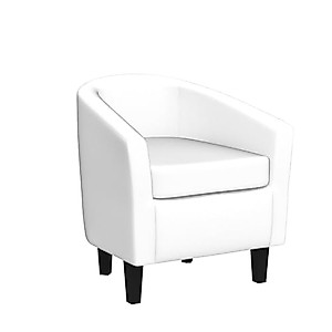 Topeakmart White Leather Chair, Modern and Comfy Faux Leather Accent Chair, Upholstered Barrel Chair Club Chair with Wooden Legs for Living Room Bedroom Waiting Room, Set of 2, White