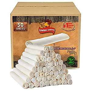 Cowdog Chews 5-6 Inches Rawhide Retriever Roll - Chewing Dog Treat, 100% Natural - Natural Grass Fed Livestock Sourced (50 Pack)