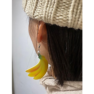 VEINTI+1 Trendy Statement Creative Funny Lifelike Fruits Acrylic Flat Earrings Banana Earrings for Women (Banana)