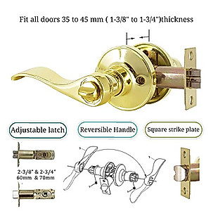 Goldentimehardware Privacy Lever Door Handle [Thumb Turn Lock on The Inside] for Bedroom or Bathroom with Polished Brass Finish, Reversible for Right & Left Side,Ware Door Lever Interior Door Lock